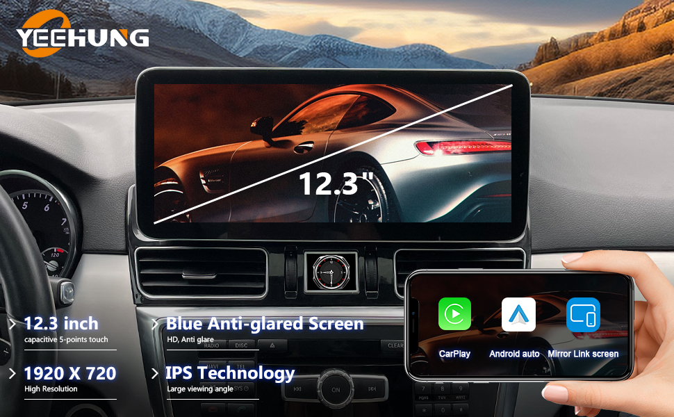 Amazon.com: YEEHUNG 12.3" Android 13 Car Multimedia Blue Anti-Glare HD Screen for Mercedes Benz ...