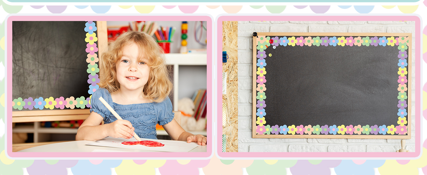 Amazon.com: Whaline 32.8ft Pastel Flower Bulletin Board Borders Retro ...