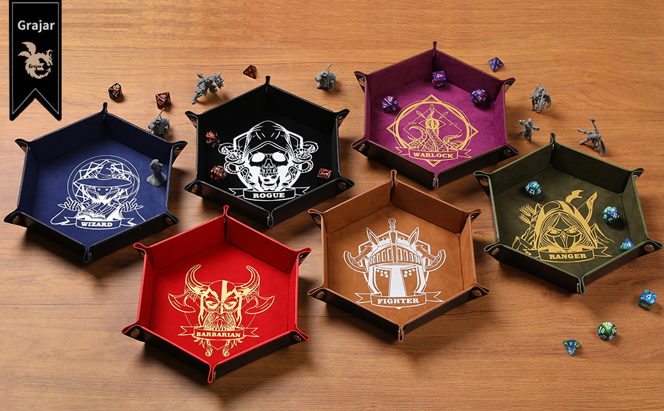 Amazon.com: Grajar 6 Pcs DND Dice Tray with Characters Pattern for RPG D&D Table Games - Folding ...