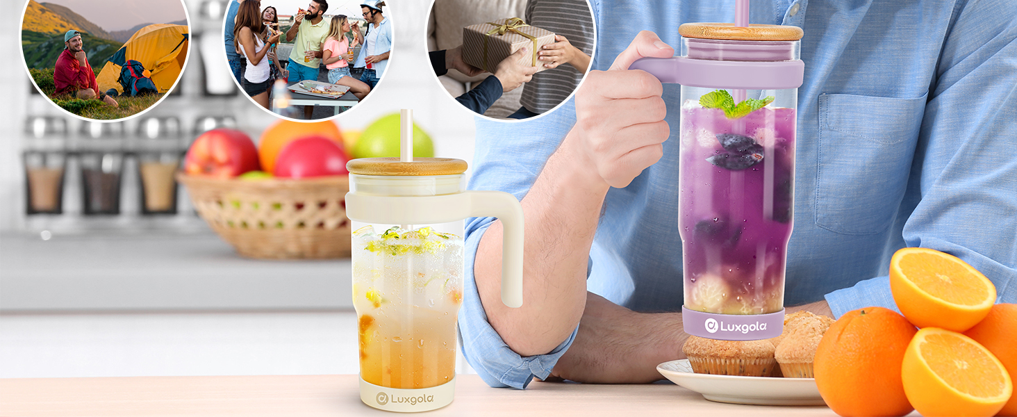 Amazon.com | Luxgola 32 oz Glass Tumbler with Handle, Iced Coffee Cup ...