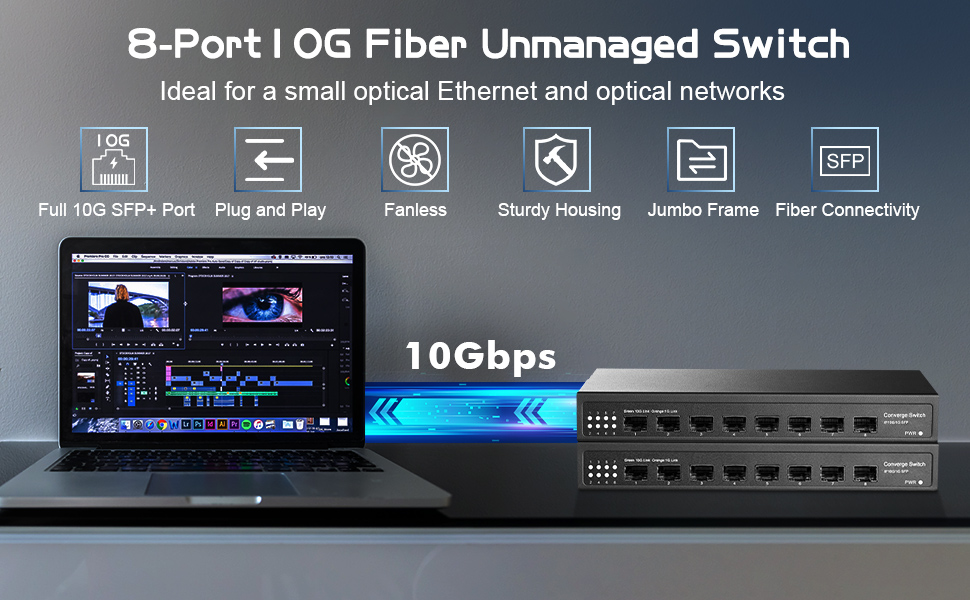 Amazon.com: Binardat 8 Port 10 Gigabit SFP Switch, Support 1G SFP and 10G SFP+ Module, 160Gbps ...