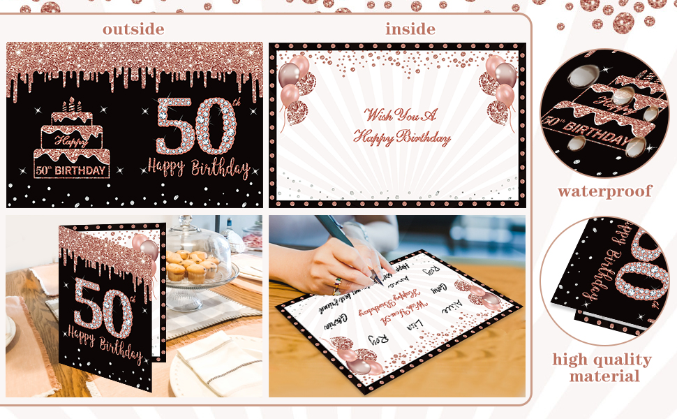 Amazon.com : Kuxriox Large 50th Birthday Card With Envelope, Extra Big Guest Book Rose Gold ...
