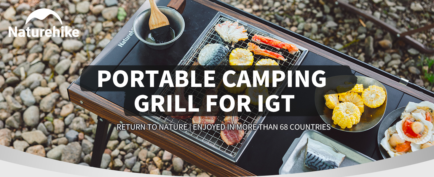 Naturehike Camping Charcoal Grill for IGT Table, Folding Barbecue Grill with Tongs & Carry Bag ...