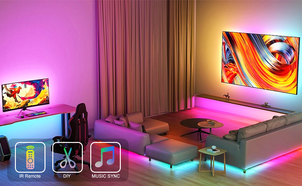 TK99SW LED Strip Light 2M, Led Lights with Smart App Control Remote, Music Sync Color Changing ...