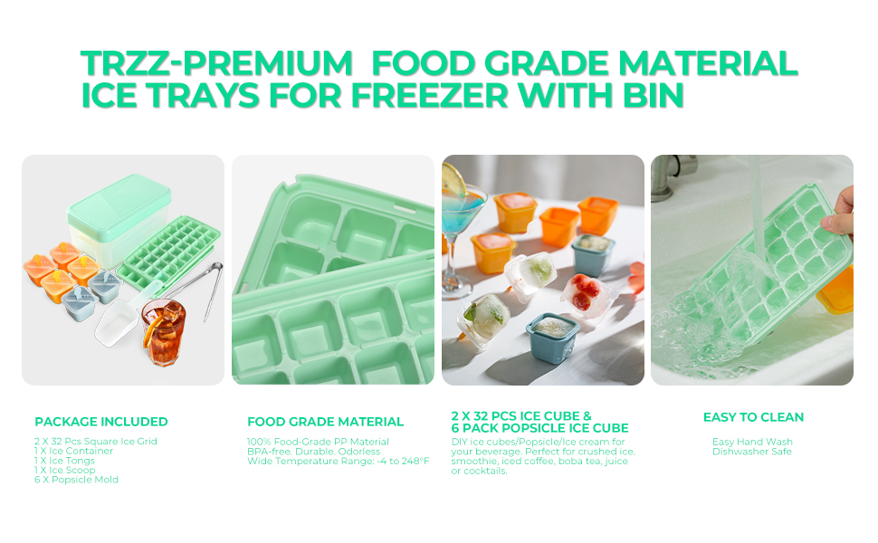 Amazon.com: TRZZ Ice Cube Tray with Lid and Bin, 64 pcs Freezer Covered Ice Storage, Ice Cube ...