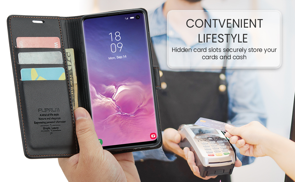 Amazon.com: FLIPALM Wallet Case for Samsung Galaxy S10 6.1"(Non S10e,S10+), RFID Blocking Credit ...