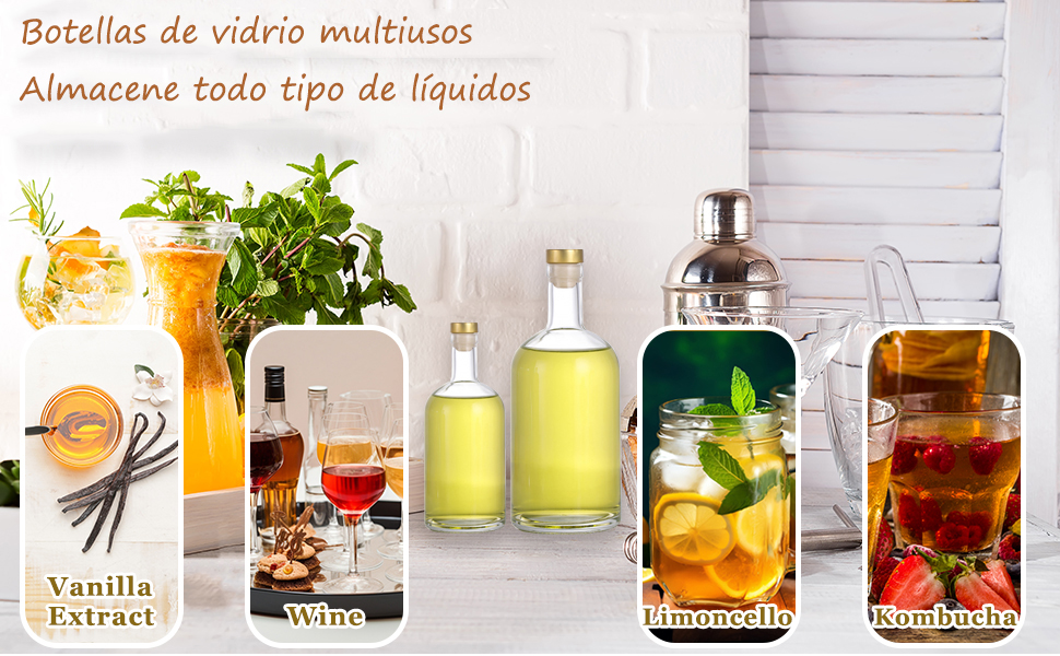 Juego de 6 Botellas de Vidrio, 12 oz Transparente Botellas de Vidrio de Base Gruesa,Botellas de ...
