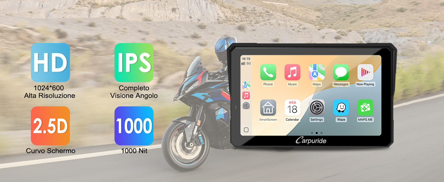 Carpuride W702BS Pro Moto Carplay Schermo con Wonder Wheel per BMW Moto, Senza Fili CarPlay e ...