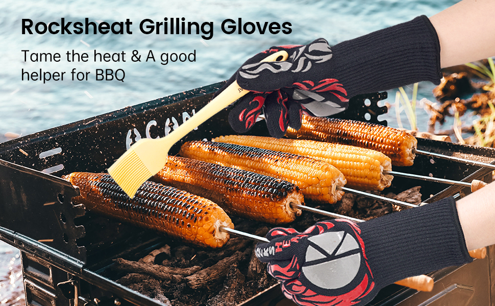 Amazon.com : ROCKSHEAT BBQ Gloves, 1472℉ Heat Resistant Grilling Gloves, Silicone Non-Slip Oven ...