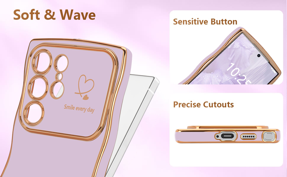 Amazon.com: LCHULLE for Samsung Galaxy S23 Ultra Case for Women Girls, Cute Wave Frame Curly ...