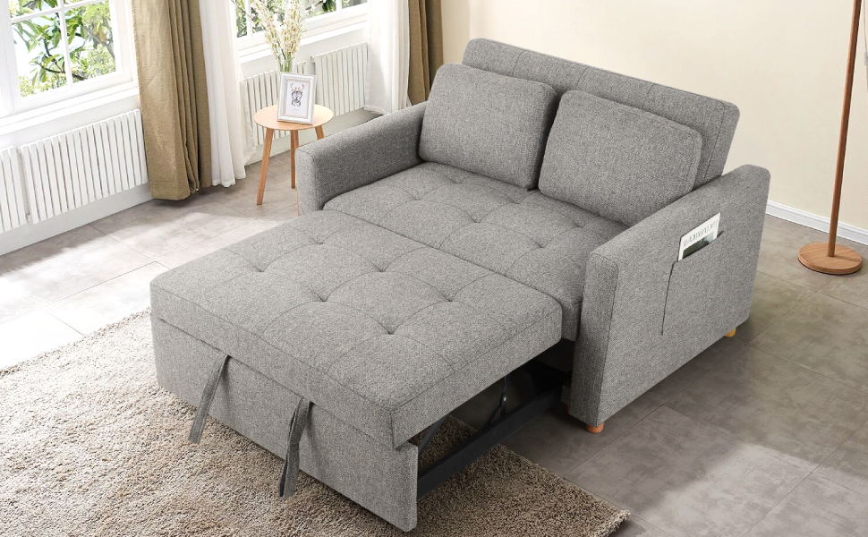 Amazon.com: SEJOV Convertible Sofa Bed, 3-in-1 Sleeper Sofa Pull Out Couch Bed, 2-Seater Linen ...