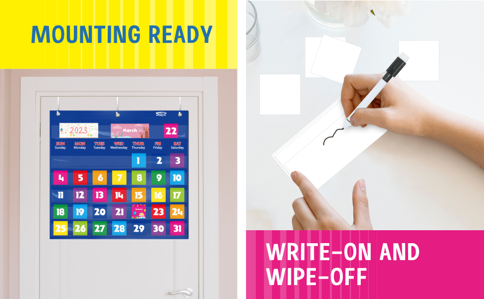 Amazon.com: Calendar Pocket Chart, Classroom Monthly Pocket Chart with ...