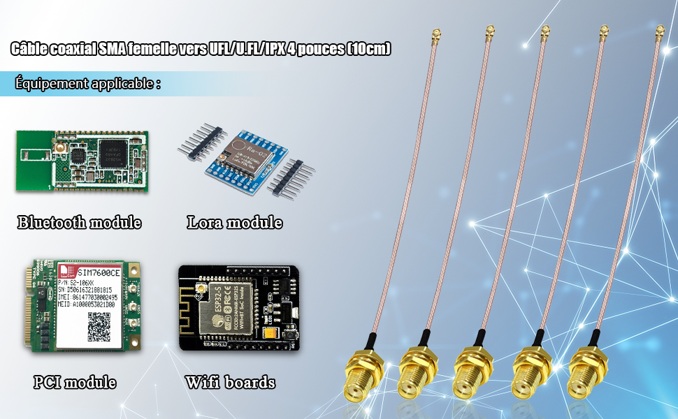 TUOLNK Câble IPX vers SMA SMA femelle vers U.FL IPX MHF1 RG178 câble coaxial pour module GPS ...