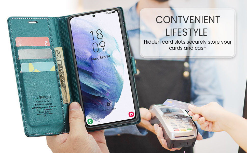 Amazon.com: FLIPALM Wallet Case for Samsung Galaxy S21, RFID Blocking Credit Card Holder, PU ...