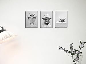 Amazon.de: Highland Cow bild deko Badezimmer,Lustige Schwarz Weiß Tier Hochlandrind Kunst Bilder ...