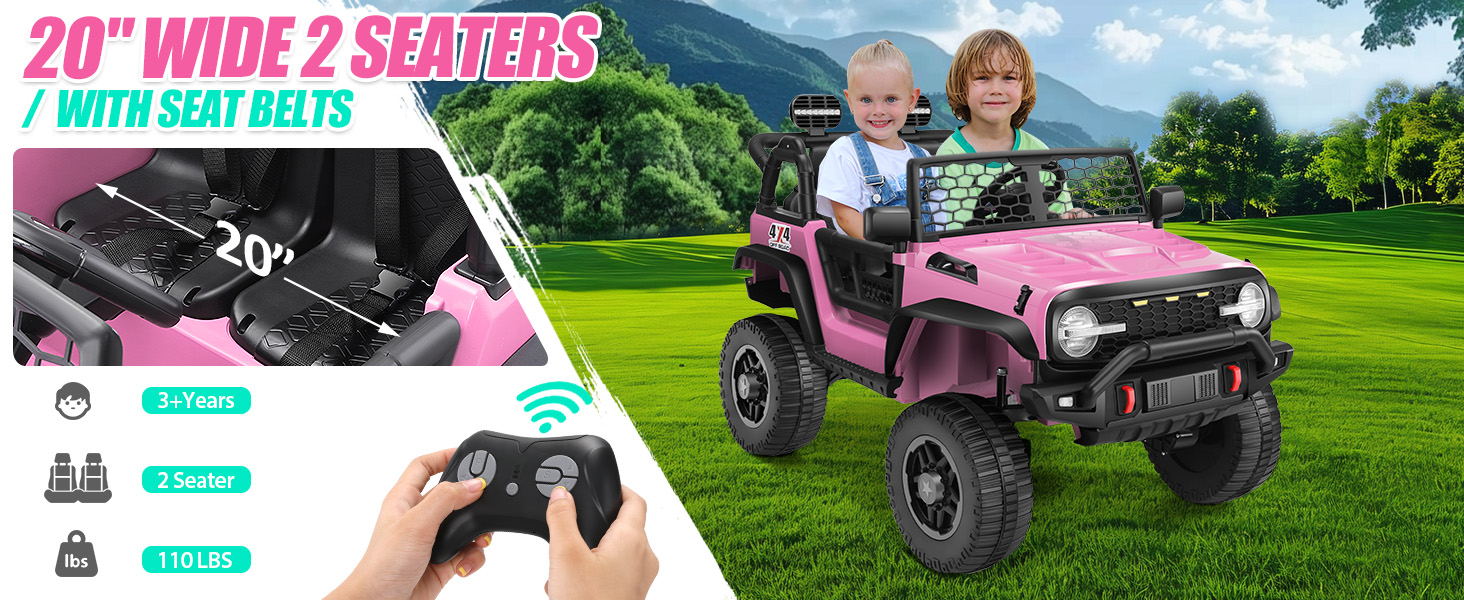 Amazon.com: Hikole Two Seater Ride on Cars, 24V Kids Car 2 Seater for Kids with 20" Inch Wide ...