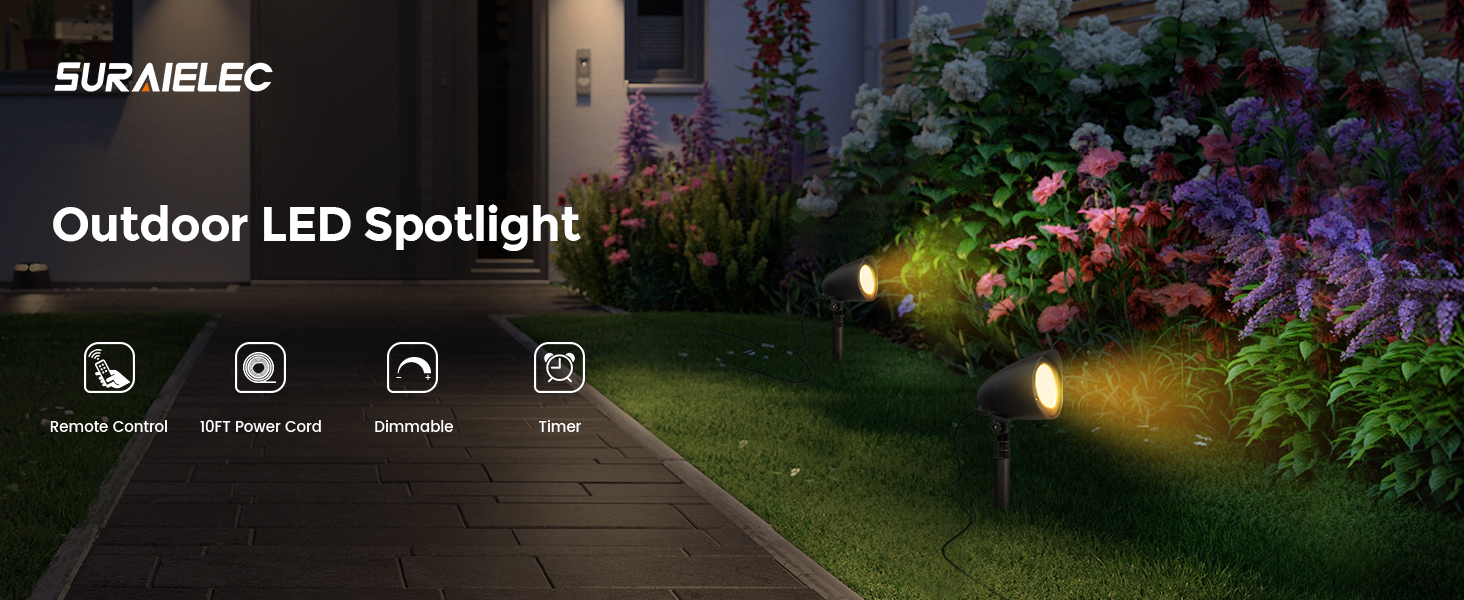SURAIELEC Spot Lights Outdoor, Remote Control LED Spotlights with Timer ...