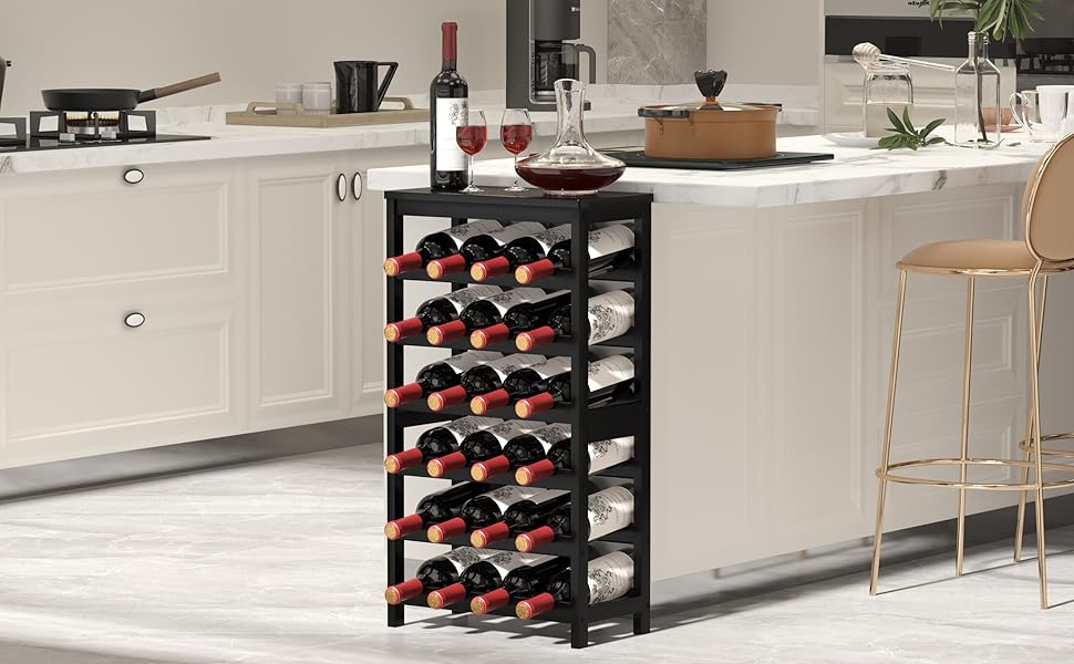 Amazon.com: MOGELAFOO 6 Tier Bamboo Wine Rack Freestanding Floor, 24 Bottles Wine Storage ...