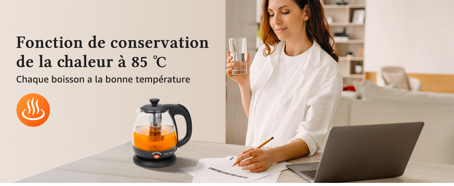 Taylor Swoden Abel - Bouilloire en verre 0% BPA de 1L et 2200W, Bouilloire électrique avec ...