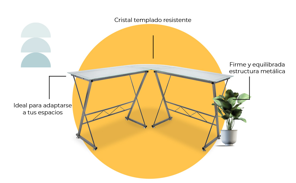 MUNDO IN MUEBLES Escritorio en L de Cristal Templado Transparente 909G | Escritorio Minimalista ...