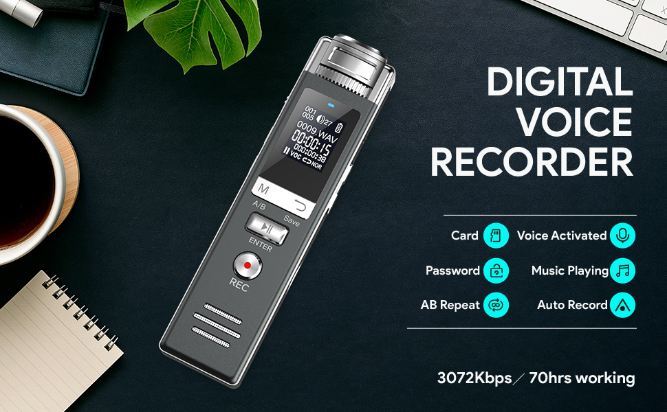 Amazon.com: 48GB Digital Voice Recorder, HoTiyan Digital Recorder with ...