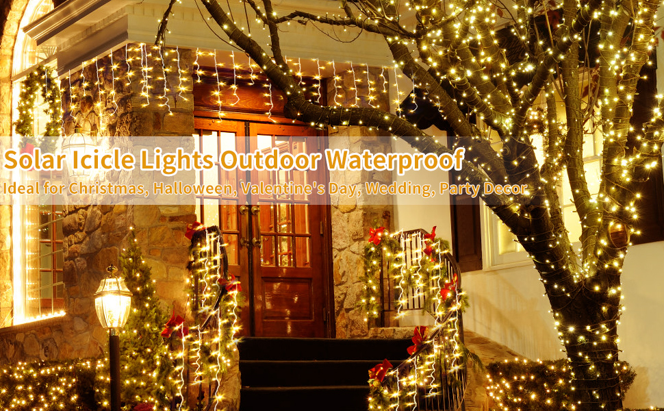Ryblgled Solar Icicle Lights Outdoor Decorations - 56Ft 506 LED Icicle ...