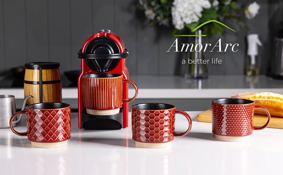 Amazon.com: GBHOME 12 OZ Stackable Coffee Mugs, Ceramic Coffee Mugs ...