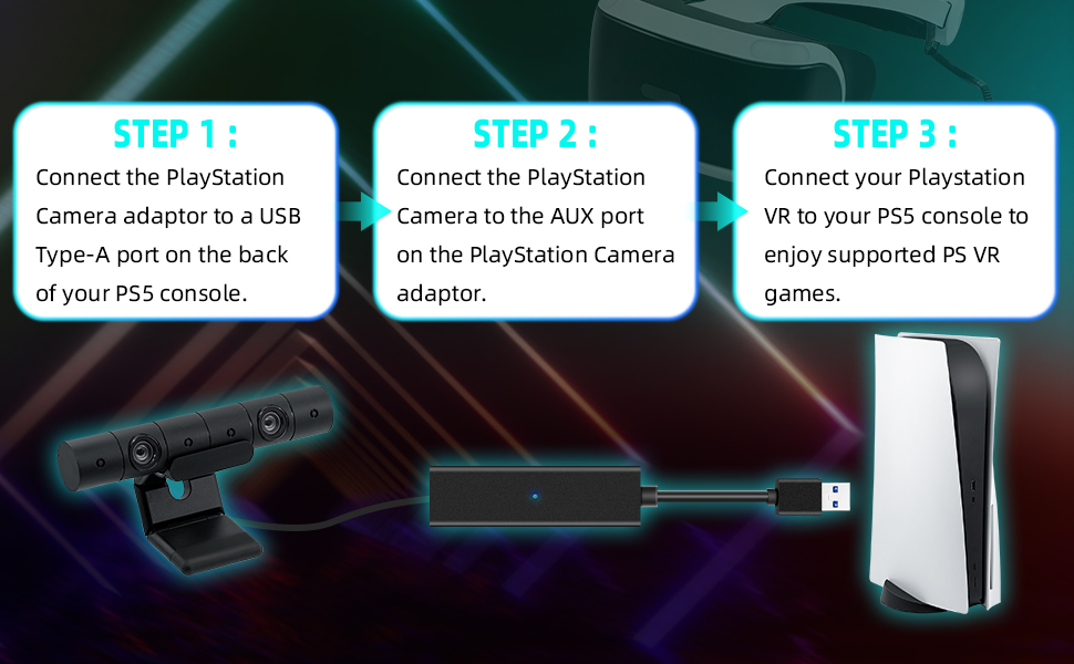 Wigearss Adaptateur PS5/PS5 Slim VR, Adaptateur Caméra PS4/PSVR vers PS5/PS5 Slim : Amazon.fr ...