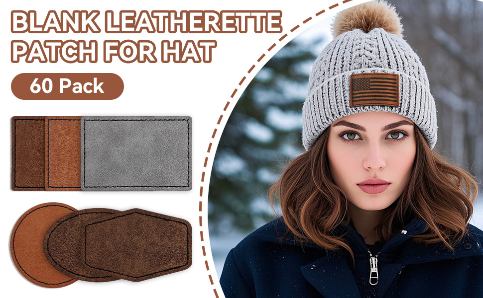Amazon.com: 60 Pieces Blank Leatherette Hat Patch with Adhesive, Iron on Heat Press Leatherette ...