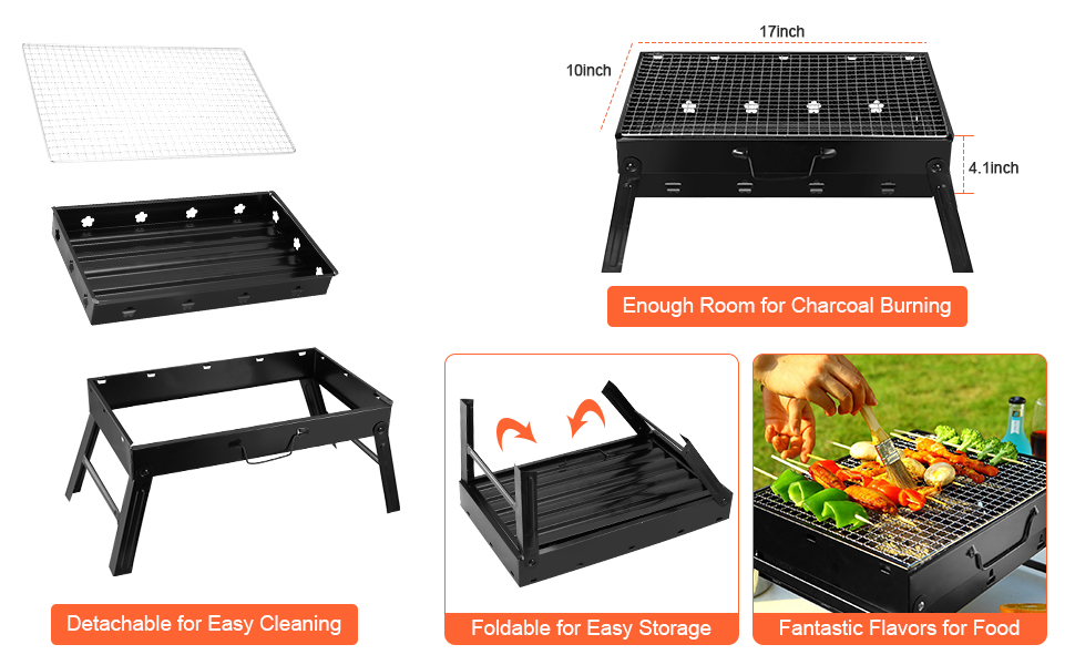 Amazon.com: KOCASO Charcoal Grill, BBQ Grill 17 inch, Portable & Folding Barbecue Grill for ...