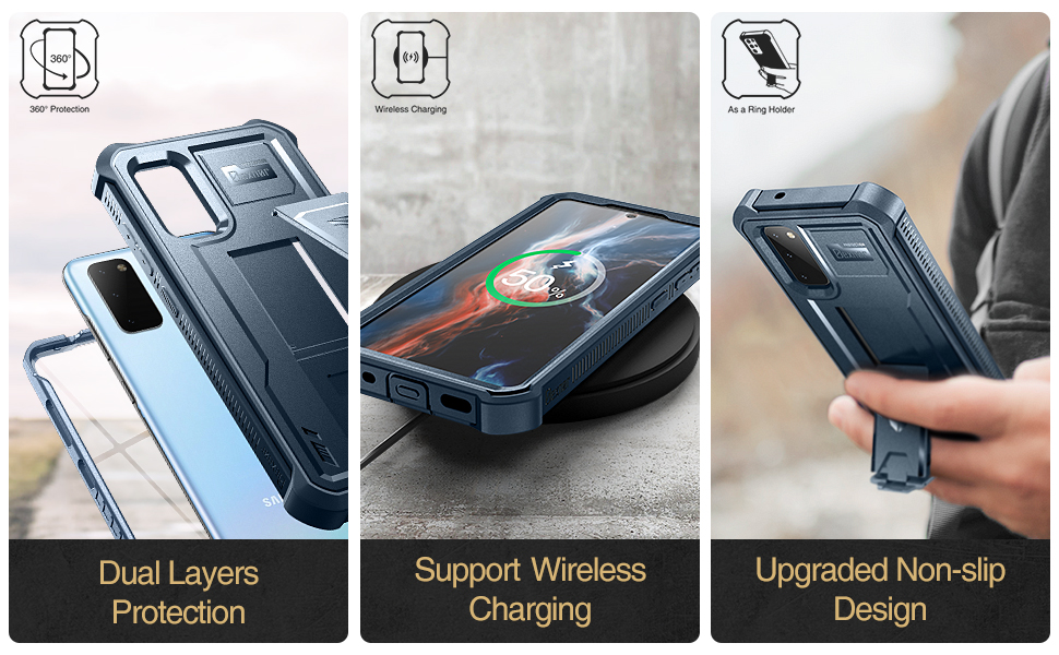 Dexnor for Samsung Galaxy S20 Case, [Built in Screen Protector and Kickstand] Heavy Duty ...