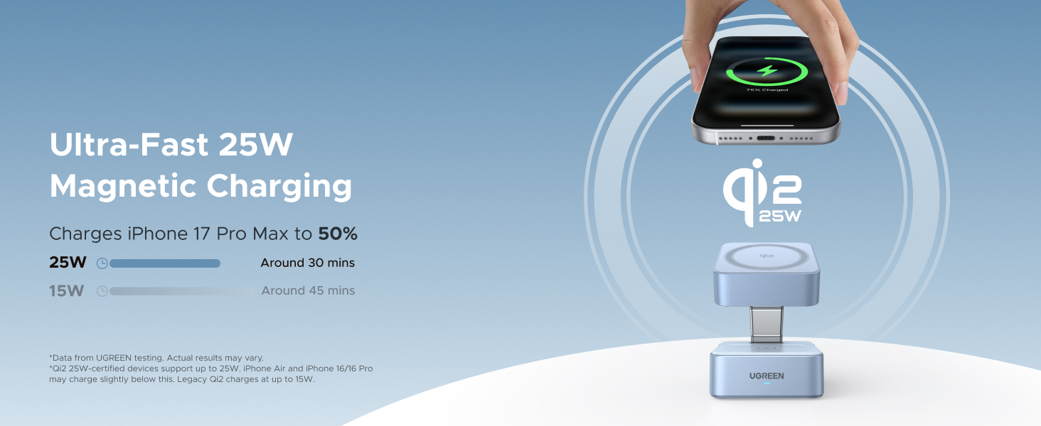 Amazon.com: UGREEN Qi2 25W Magflow Wireless Charger Magsafe Charging Station 2-in-1 for iPhone ...