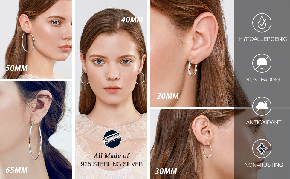 T400 Ohrringe Damen Creolen Silber 925 Dicke Kreolen für Frauen Freundin 5CM : Amazon.de: Fashion