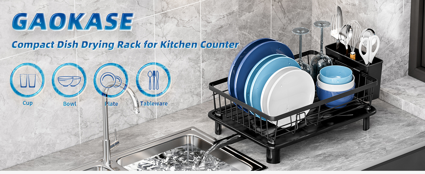 GAOKASE Dish Drying Rack, Compact Dish Racks for Kitchen Counter, Space-Saving Dish Drainer ...