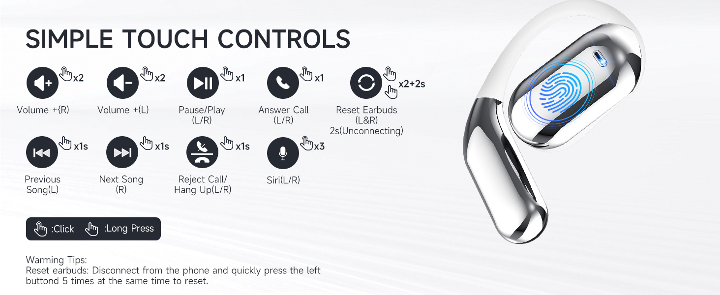 Amazon.com: KESIEME Intelligent Touch Screen Open Ear Earbuds Bluetooth ...