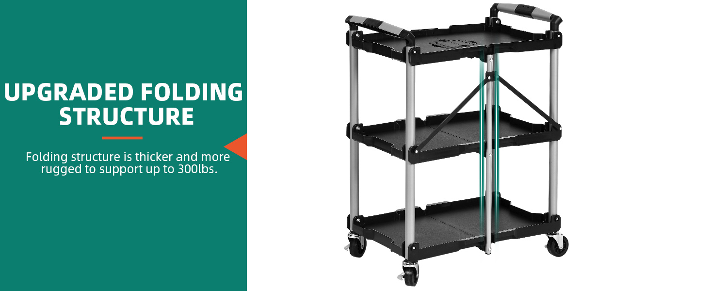 Amazon.com: YITAHOME Folding Service Cart with Wheels, 3 Shelf Rolling Foldable Utility Cart ...