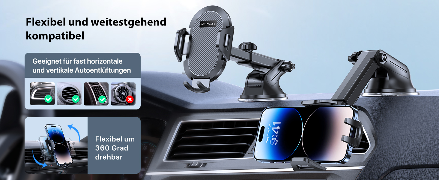 Miracase Handyhalterung Auto[Super stabil &Starker Saugnapf] Handyhalter Auto für Armaturenbrett ...