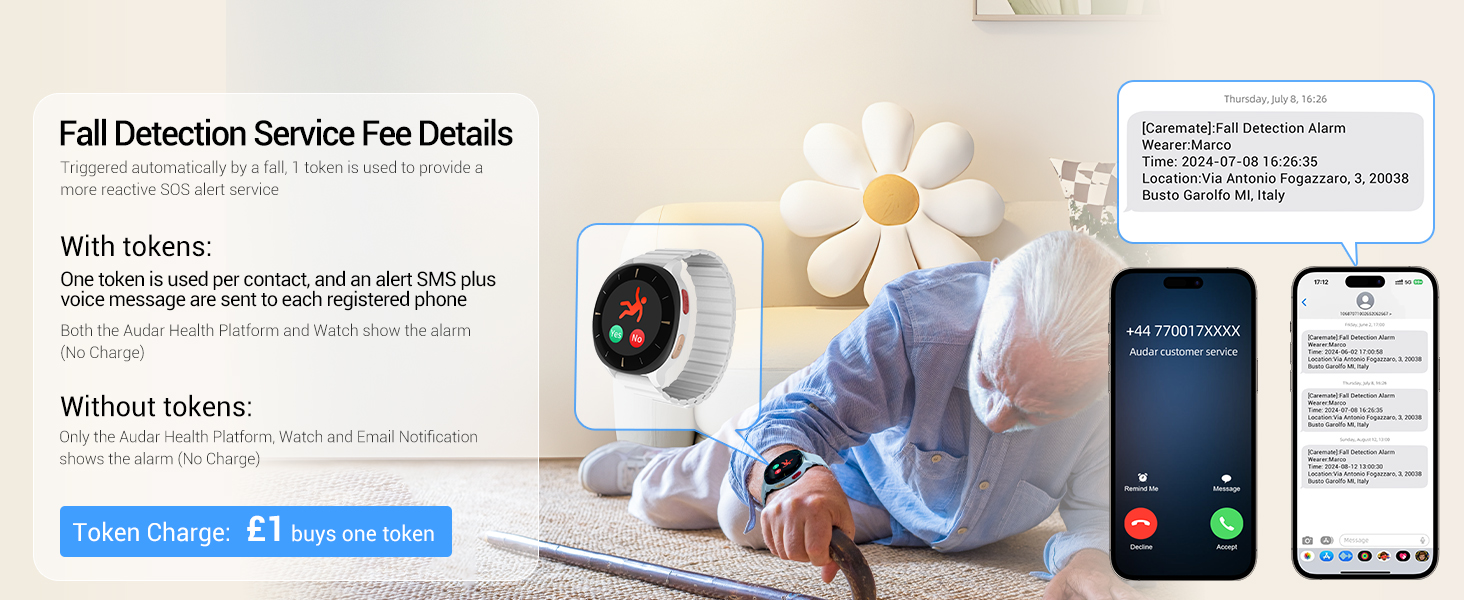 Audar E2 Remote 24/7 Health Monitoring Cellular Watch - Heart Rate ...