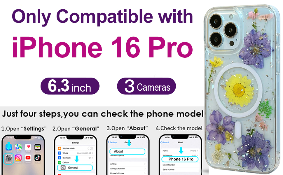 Amazon.com: ASONCE Cute Real Flowers Case for iPhone 16 Pro,Compatible with MagSafe,Clear ...