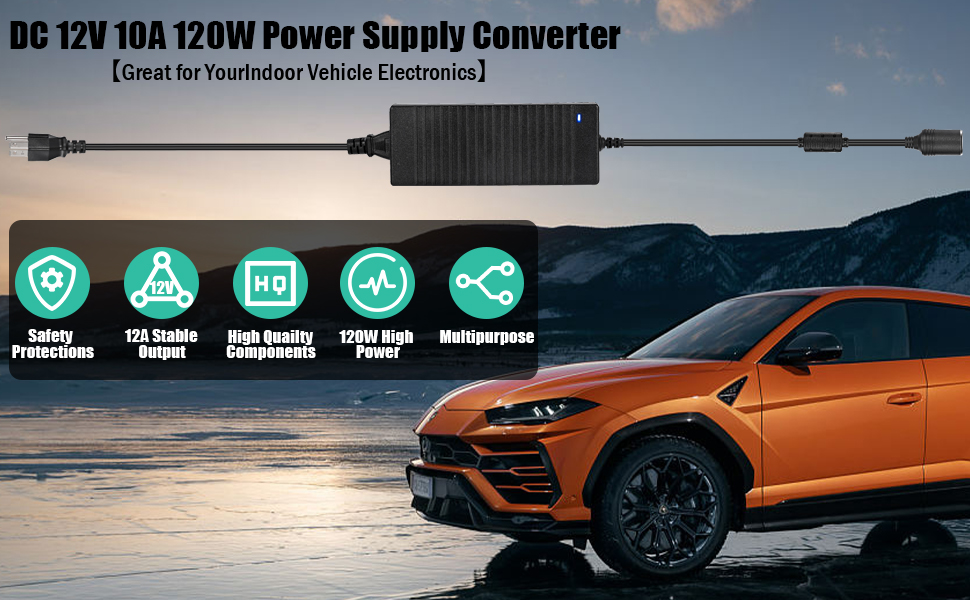 Amazon.com: AC to DC Converter, 100V ~ 240V to 12V 10A 120W, Car Cigarette Lighter Socket AC/DC ...