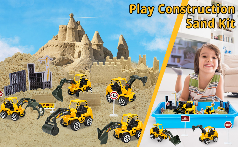 Amazon.com: Hymaz Construction Sensory Bin Play Sand Set,38P Sand Playset with Construction ...
