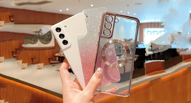 Amazon.com: phylla for Samsung Galaxy S21 FE Magnetic Gradient Glitter Phone Case Compatible ...