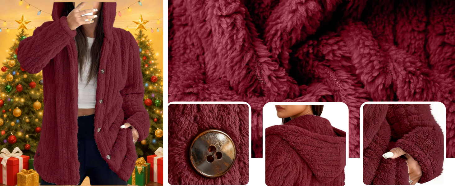 Amazon.com: Womens Fleece Jacket with Hood Oversized Button Down Fuzzy Hooded Cardigan Sweaters ...