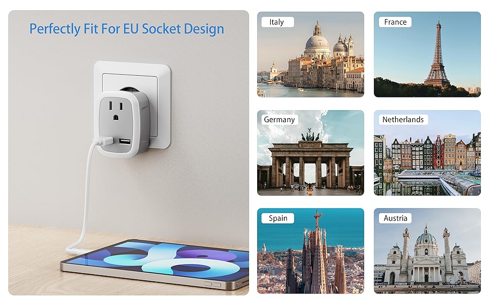 Amazon.com: European Travel Plug Adapter, International Travel Adapter ...