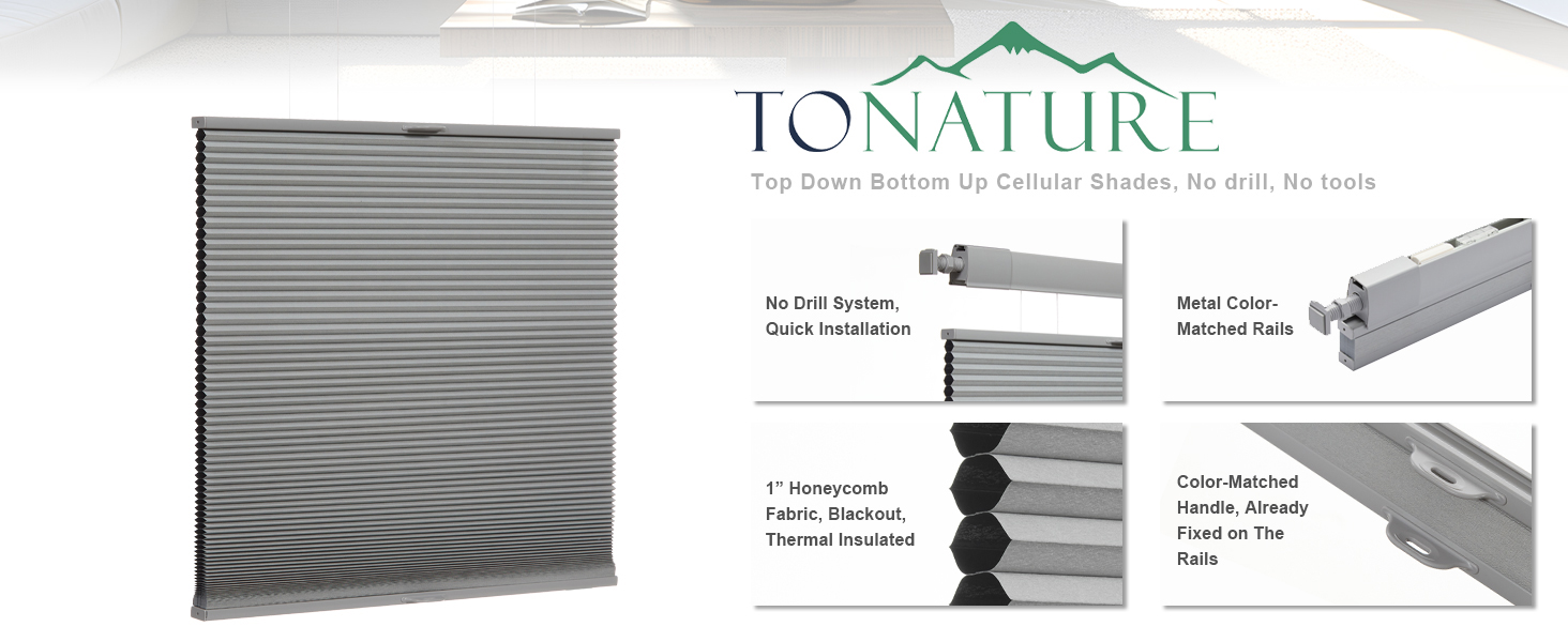 Amazon.com: Tonature No Tools No Drill Top Down Bottom Up Cellular Shades for Windows, 1 ...