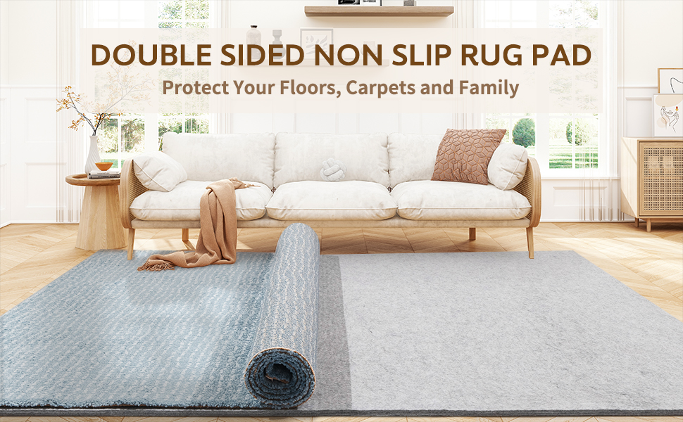 Amazon.com: Double Sided Non Slip Rug Pad Gripper 2x10-1/8” Reversible Felt Area Rug Padding ...