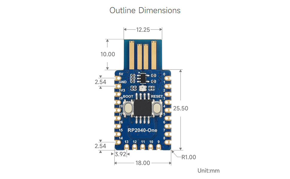 Waveshare RP2040-One, 4MB Flash MCU Board Based On RP2040, Castellated Module, Suitable for SMD ...