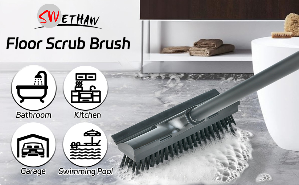 2 in 1 Floor Scrub Brush with Long Handle, Scrape and Brush Stiff ...
