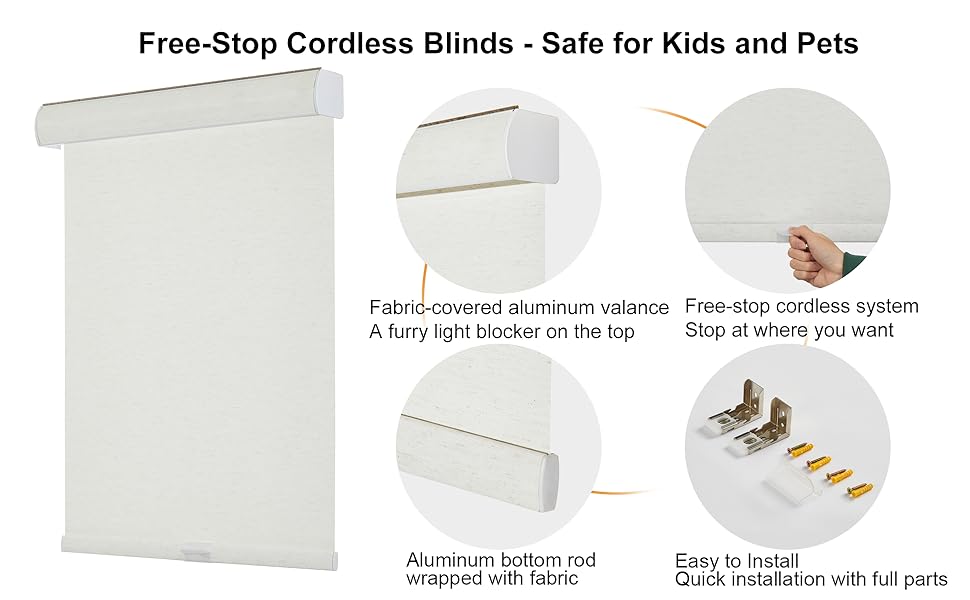 Amazon.com: Persilux Custom Size Free-Stop Cordless Roller Blinds for Windows Blinds Natural ...