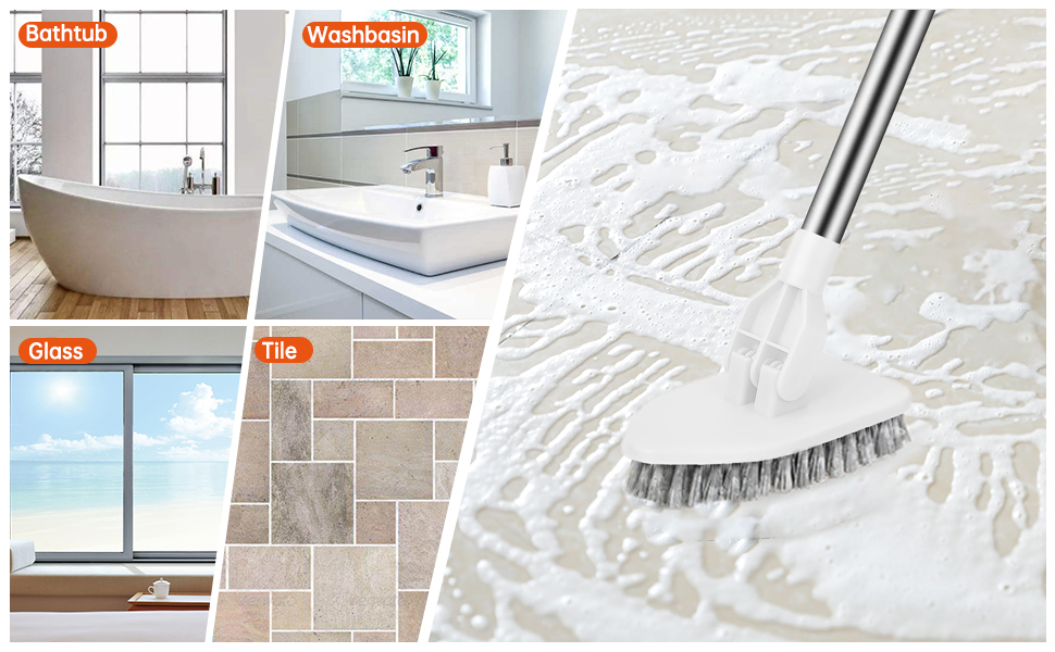 2 in 1 Bathroom Tile Cleaning Brush with Long Handle, Shower Cleaning ...